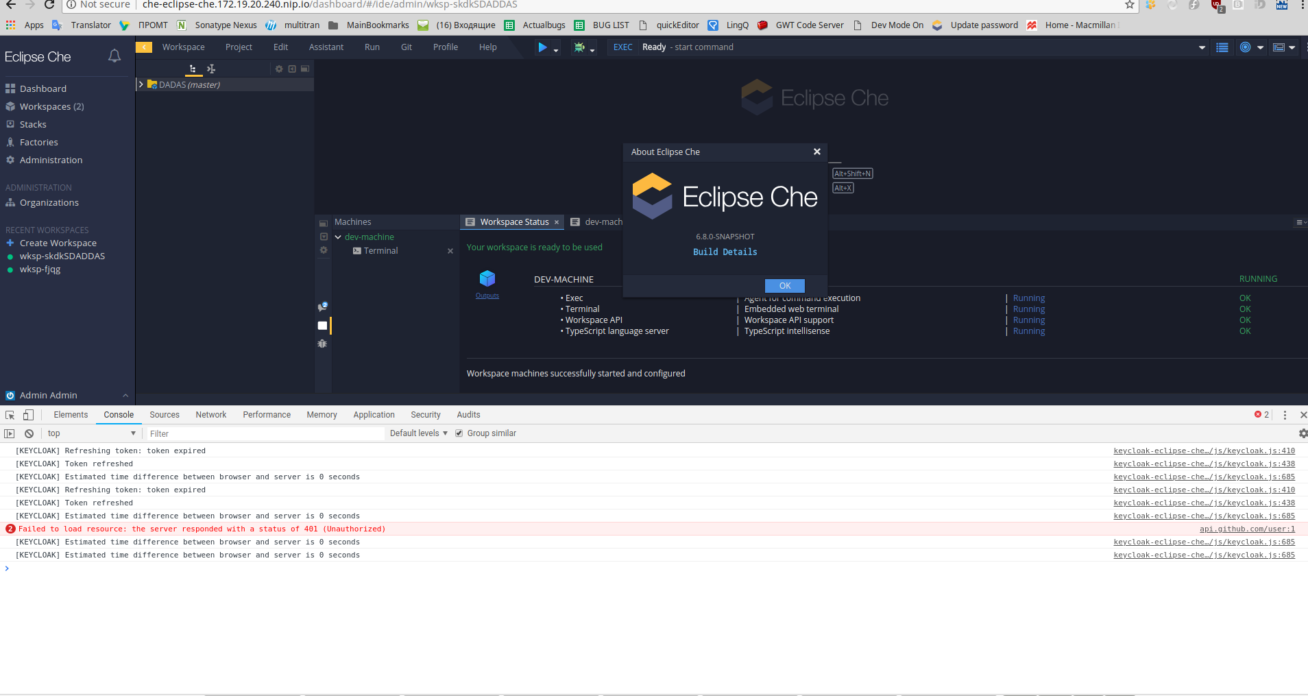 Errors In The Browser Console When Importing The Eclipse Che Project · Issue 8459 · Eclipse Che