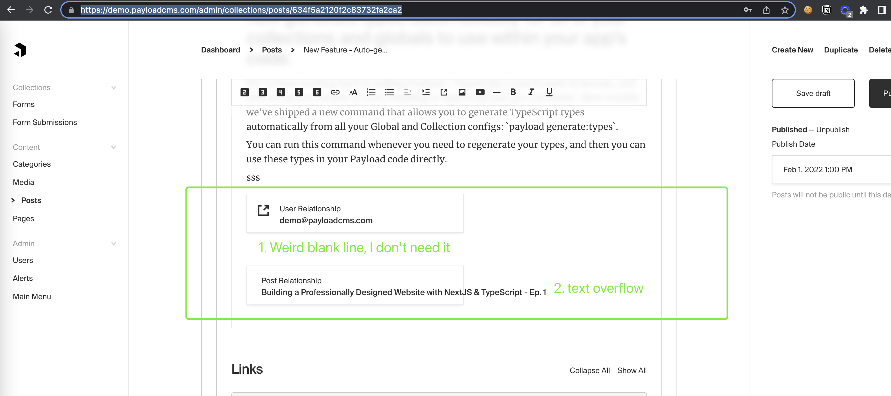 Richtext Relationship Element Bugs · Issue 1276 · Payloadcmspayload · Github 