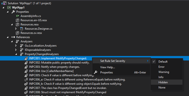 INPC001 shouldn't trigger for classes not implementing INPC · Issue #125 · DotNetAnalyzers ...