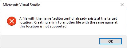 A file with the name '.editorconfig' already exists at the target location. Creating a link to ...