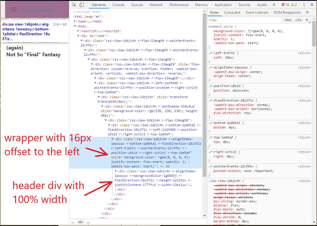 Custom header does not take all available space · Issue #7010 · react ...
