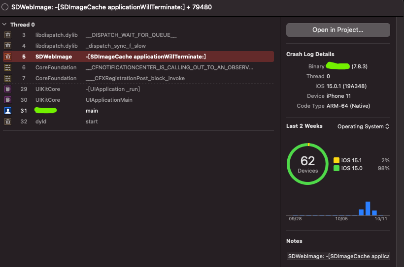 [SDImageCache applicationWillTerminate:] crash only happened on iOS 15 ...