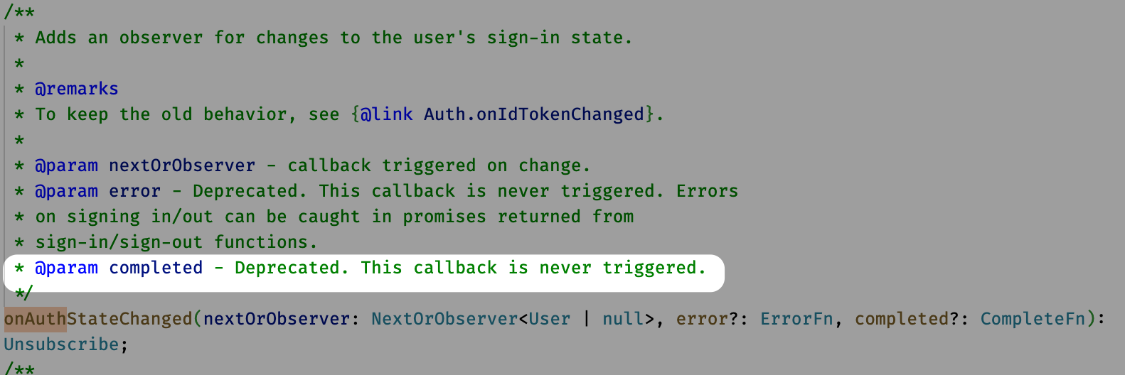 `onAuthStateChanged` parameter `complete` doesn't fire when unsubscribed. · Issue #3214 ...