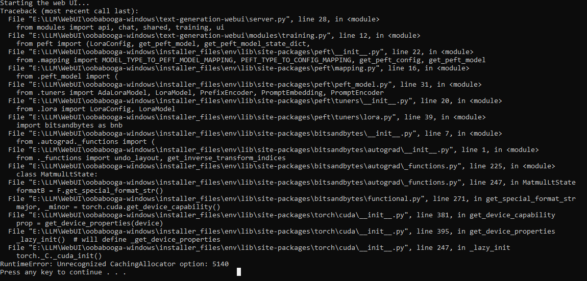 Unrecognized CachingAllocator Option: 5140 Error · oobabooga text-generation-webui · Discussion ...
