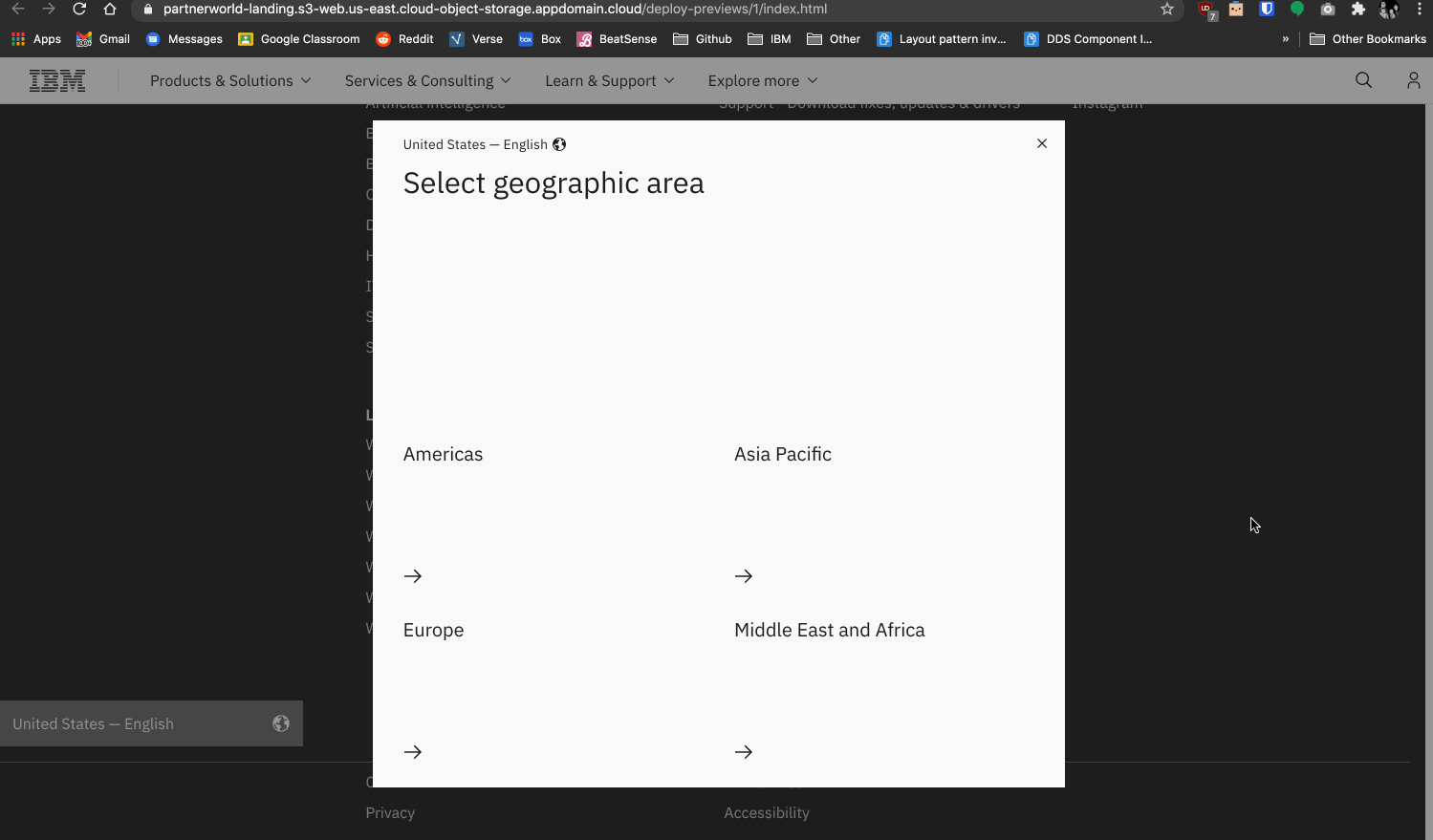 Web Components | Locale Modal | When a region has no available country/language, should not be ...