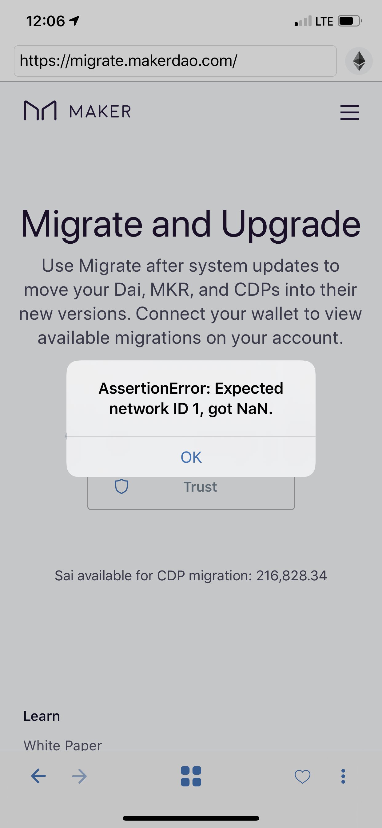 Assertionerror Expected Network Id 1 Got Nan · Issue 12 · Makerdaomigrate Dashboard · Github