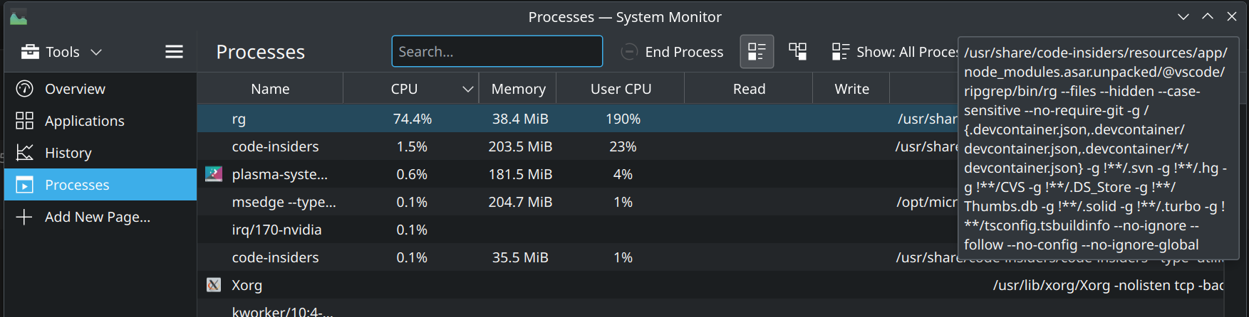 Ripgrep process causing CPU slow downs if host cannot access files crated by dev container ...