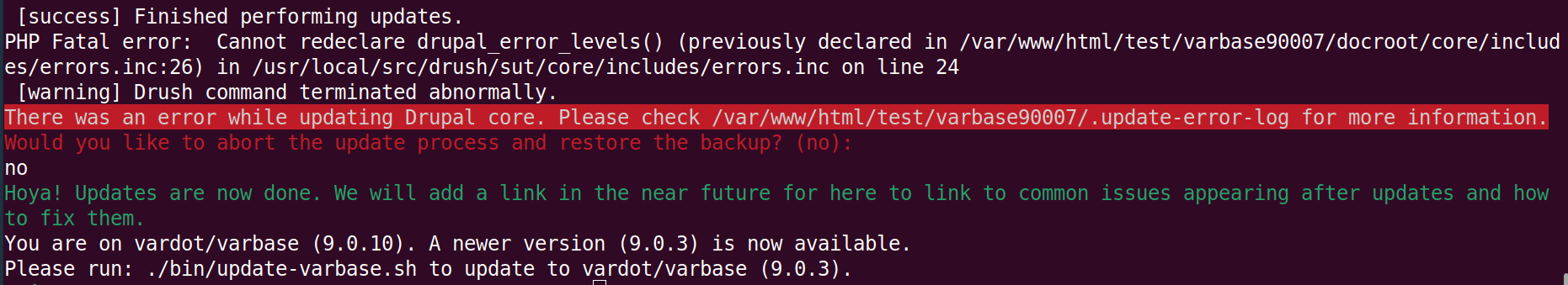 Update the update config steps to manage the automated updater after the release Varbase 9.0.10 ...