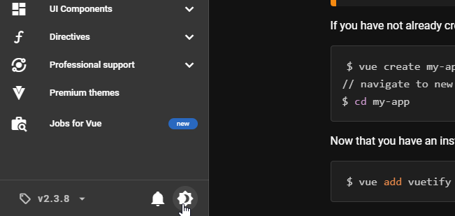 [documentation] Website Documentation Dark Theme · Issue 12050 · Vuetifyjs Vuetify · Github