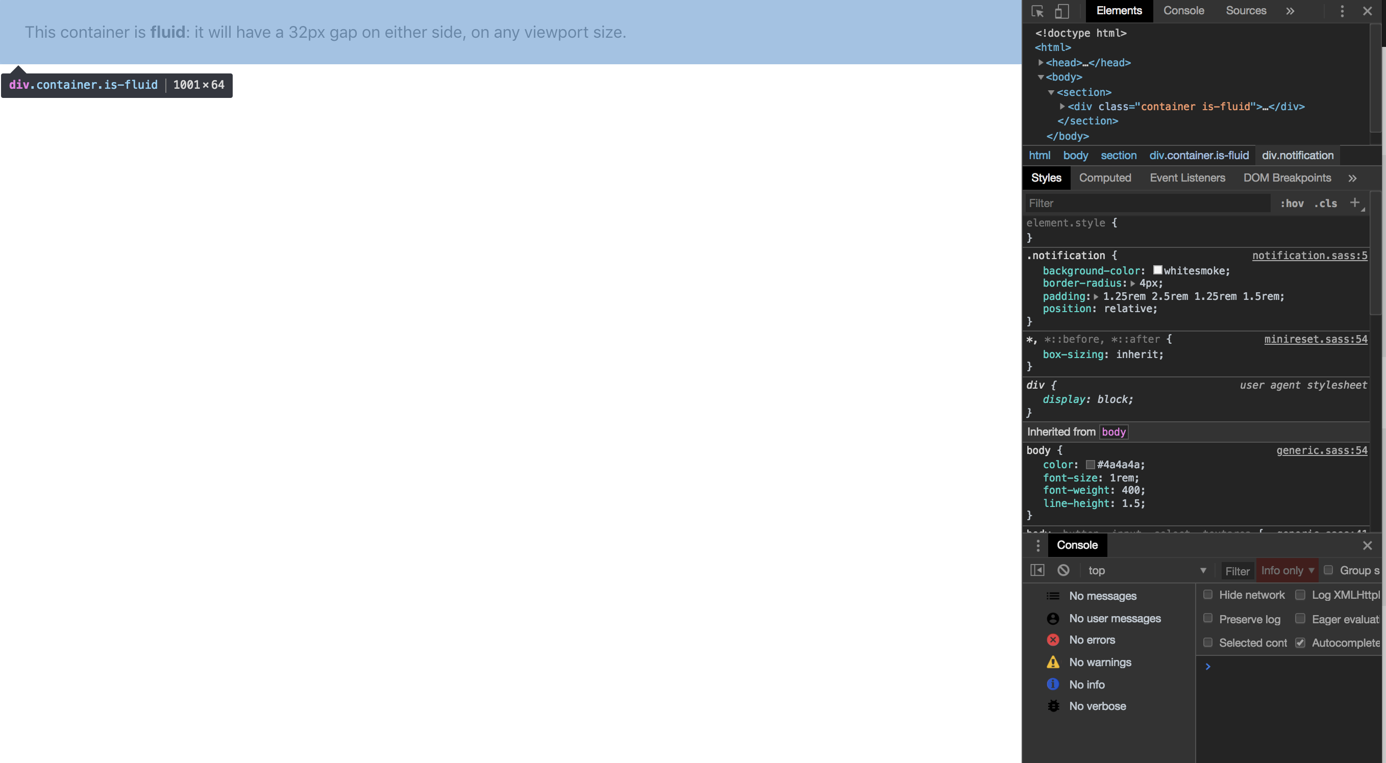 Container is-fluid does not retain margins on both sides below 1088px · Issue #2062 · jgthms ...