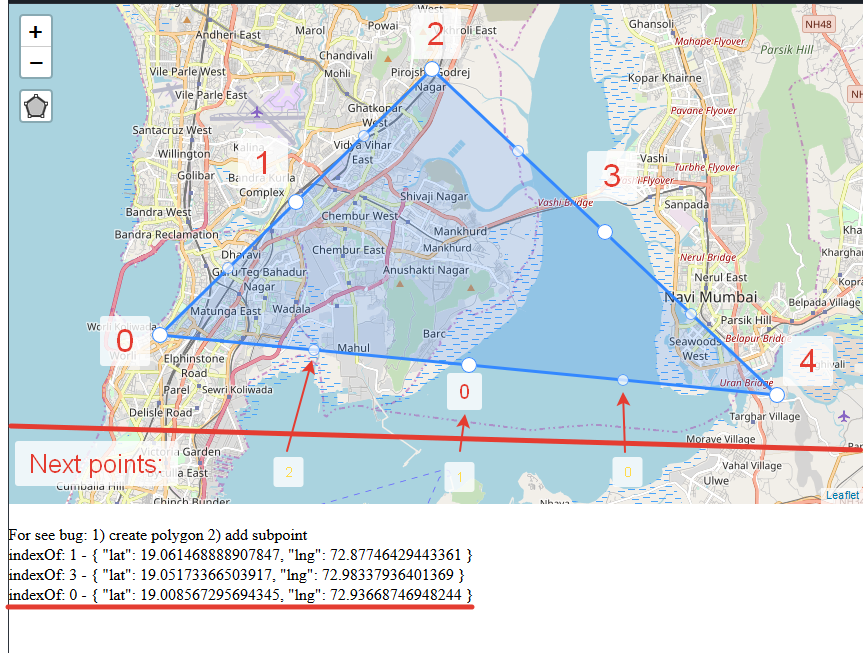Incorrect index on "pm:vertexadd" on edit mode · Issue #312 · geoman-io/leaflet-geoman · GitHub