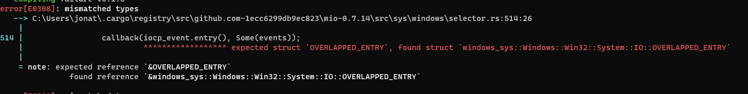Sudden Compile Failure Windows · Issue #1535 · tokio-rs/mio · GitHub