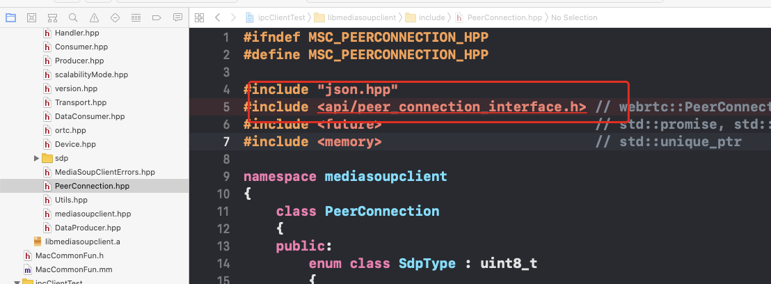 The Libmediasoupclient library USES Times' API /peer_connection_interface.h' File not Found in ...