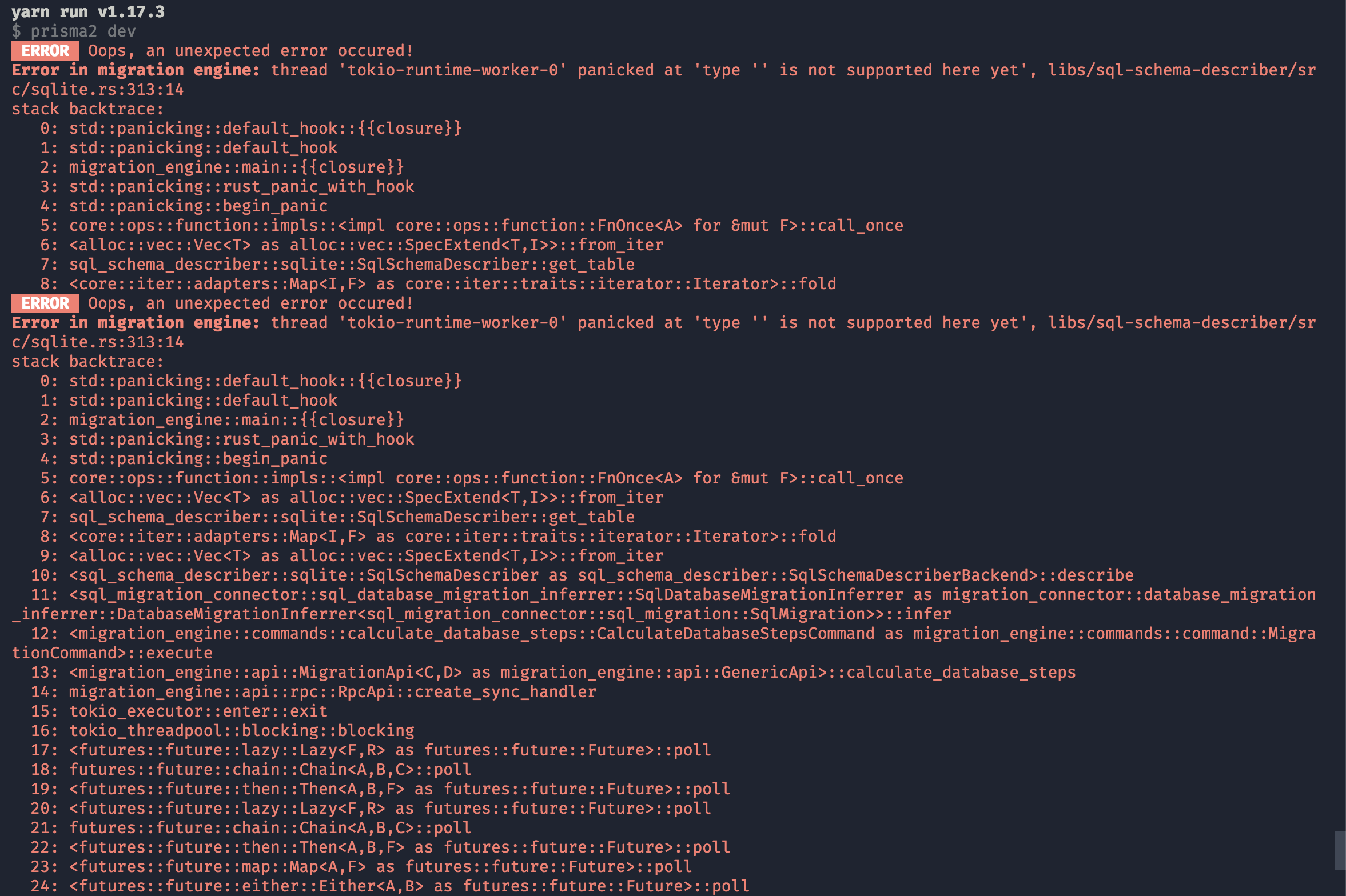 Always get unexpected error while trying `prisma2 dev` · Issue #639 · prisma/prisma · GitHub