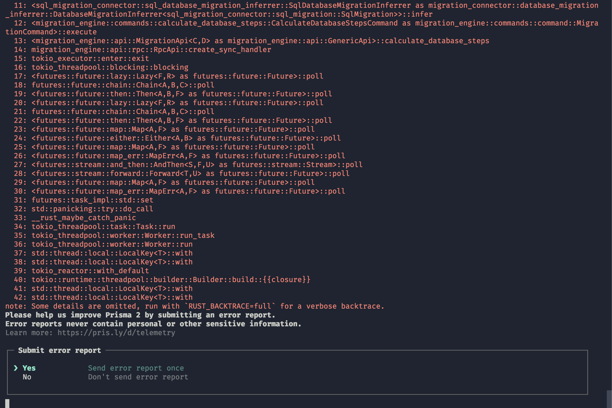 Always get unexpected error while trying `prisma2 dev` · Issue #639 · prisma/prisma · GitHub
