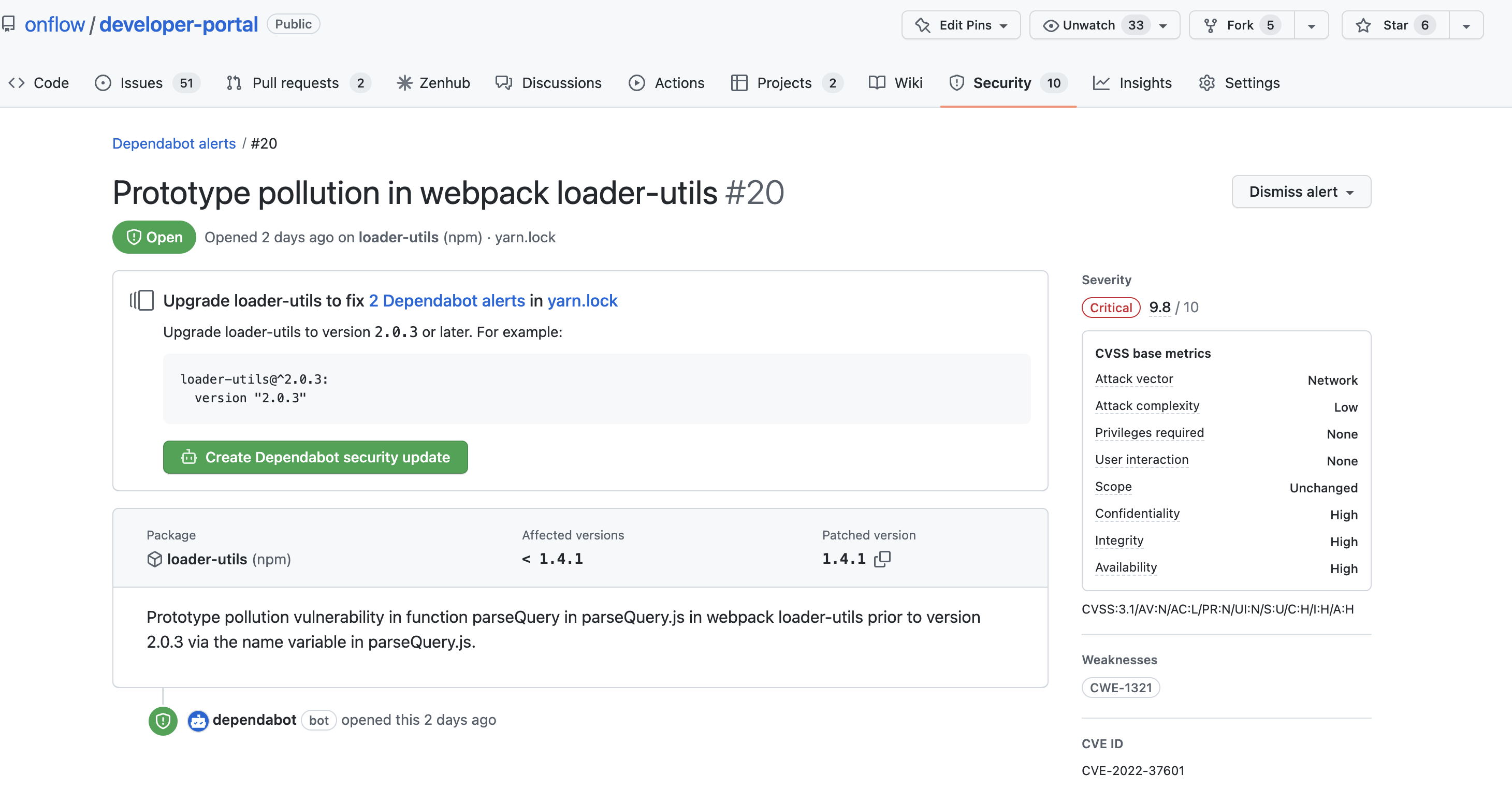 Critical Vulnerability In Loader Utils Dependency · Issue 745 · Onflow Developer Portal · Github