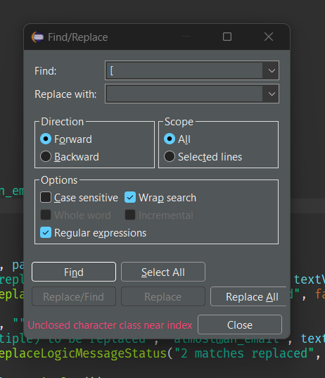 Findreplace Classic Dialog Doesnt Handle Regex Errors Well · Issue