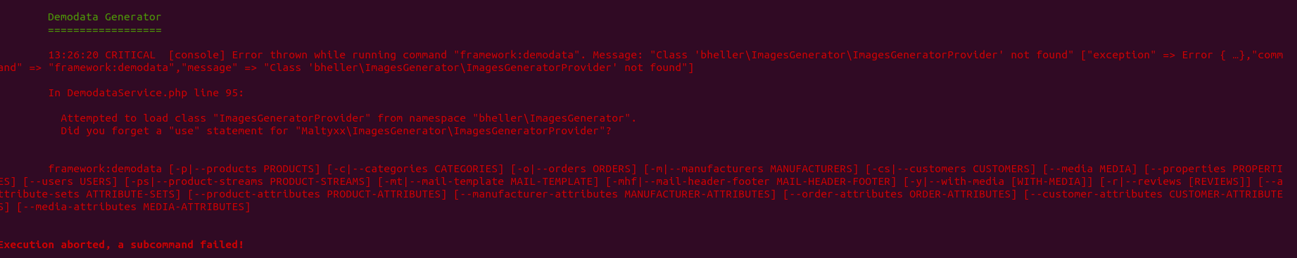 Error In Generating Demo Data While Running Command Frameworkdemodata In Development