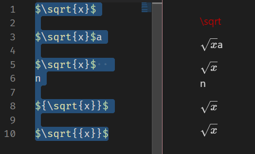 $\sqrt{x}$ can't be renderered properly · Issue #843 · yzhang-gh/vscode-markdown · GitHub