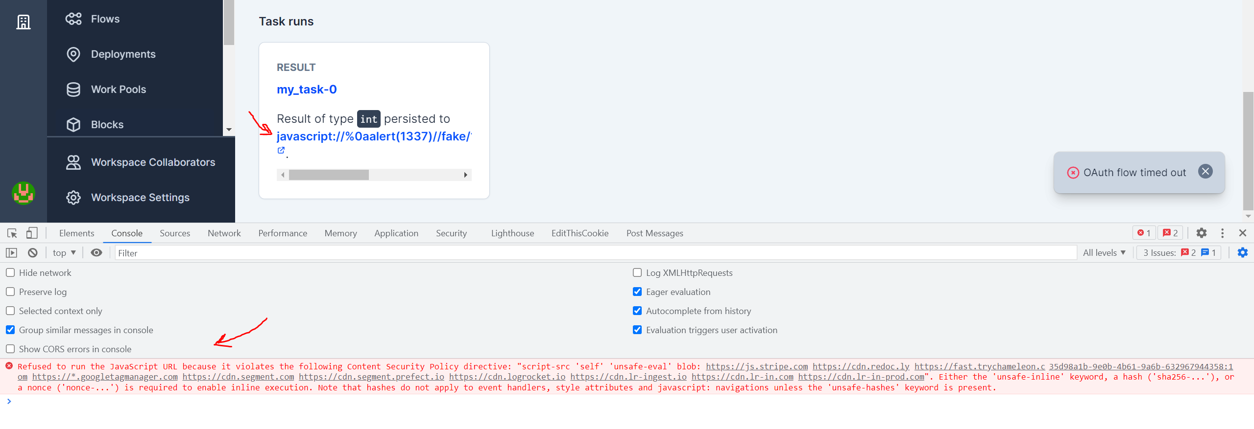 [security] self xss on prefect cloud · Issue #9359 · PrefectHQ/prefect · GitHub