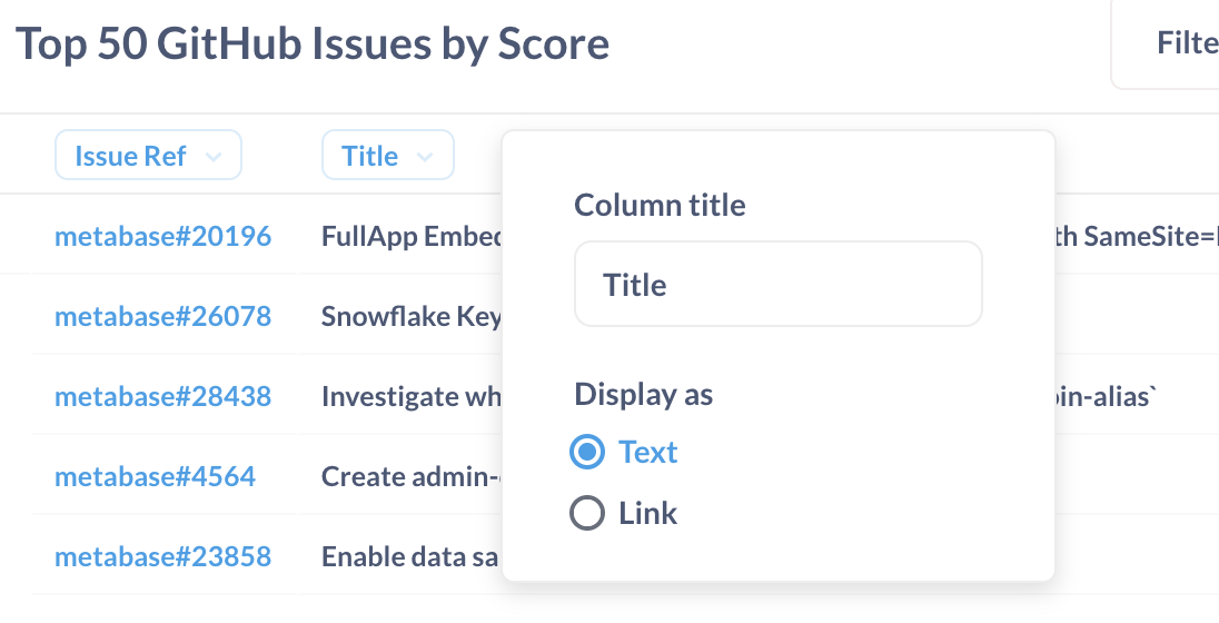 Add ability to remove columns from column header settings · Issue #28608 · metabase/metabase ...