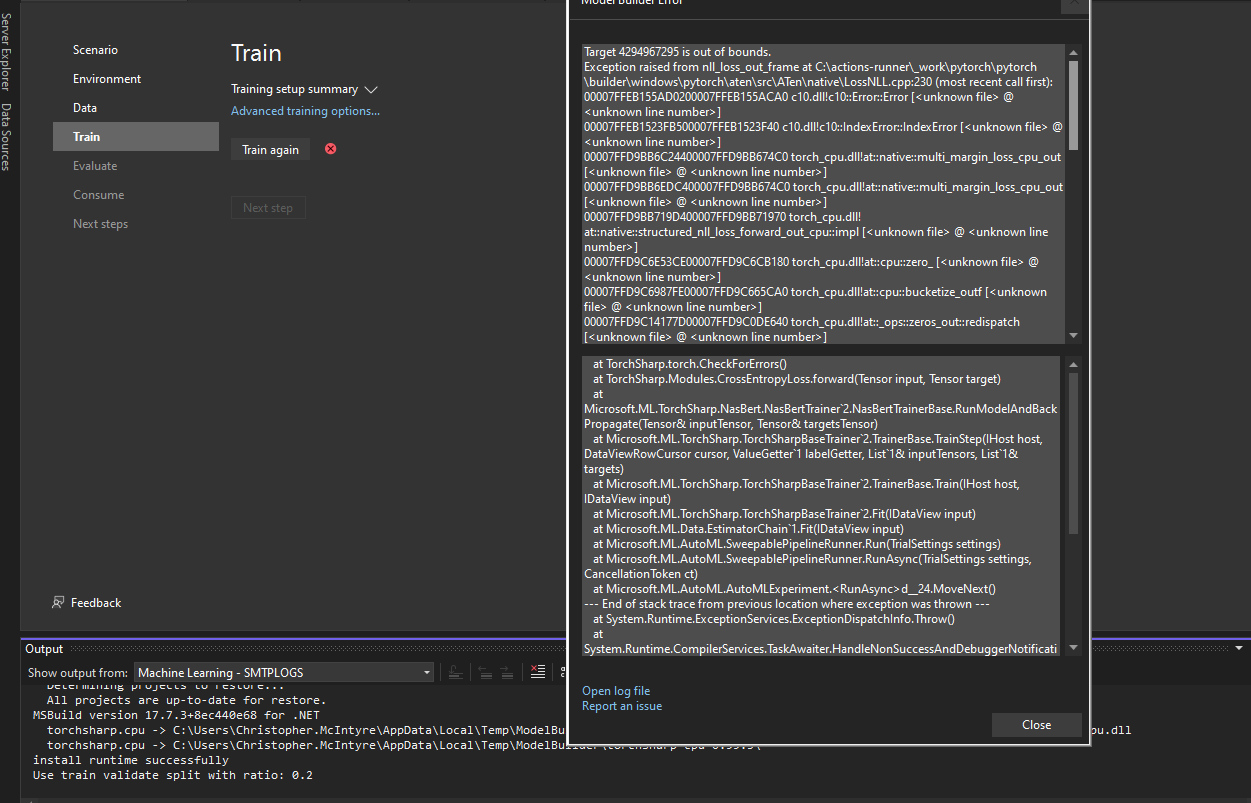 ML.NET Training Failure · Issue #2779 · dotnet/machinelearning-modelbuilder · GitHub