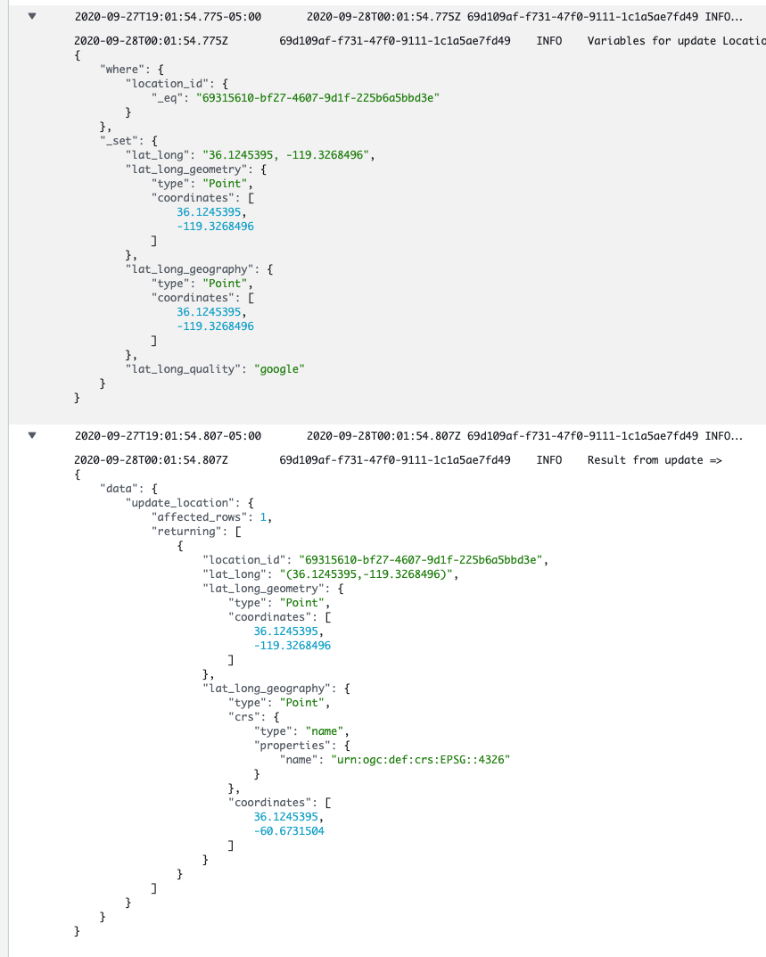 Updating postgres geometry column has weird results. Not writing ...
