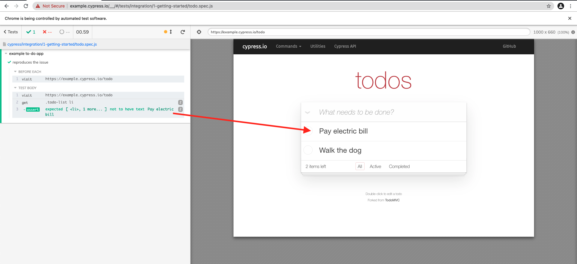 The assertion `.should('not.have.text', text)` still passes even when one of the elements found ...