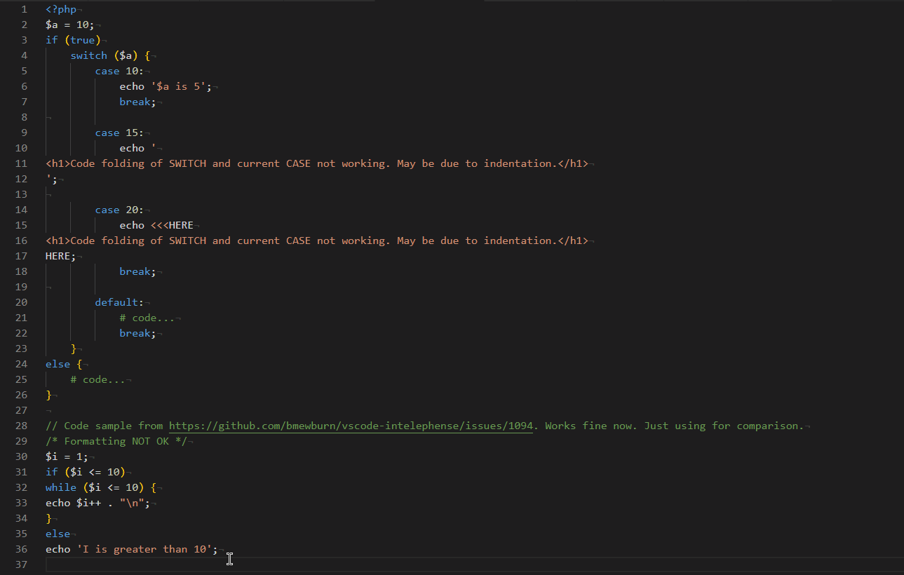Code Formatting Behavior issue · Issue #1465 · bmewburn/vscode-intelephense · GitHub