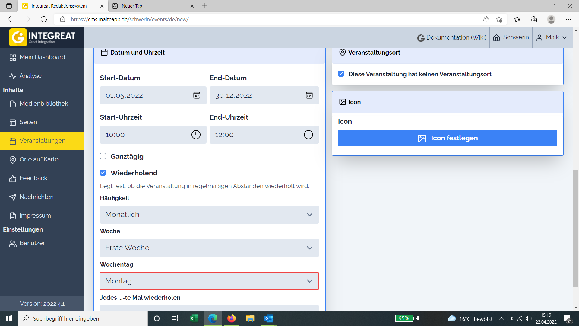 Monthly recurring event does not work for a "Monday" · Issue #1366 · digitalfabrik/integreat-cms ...