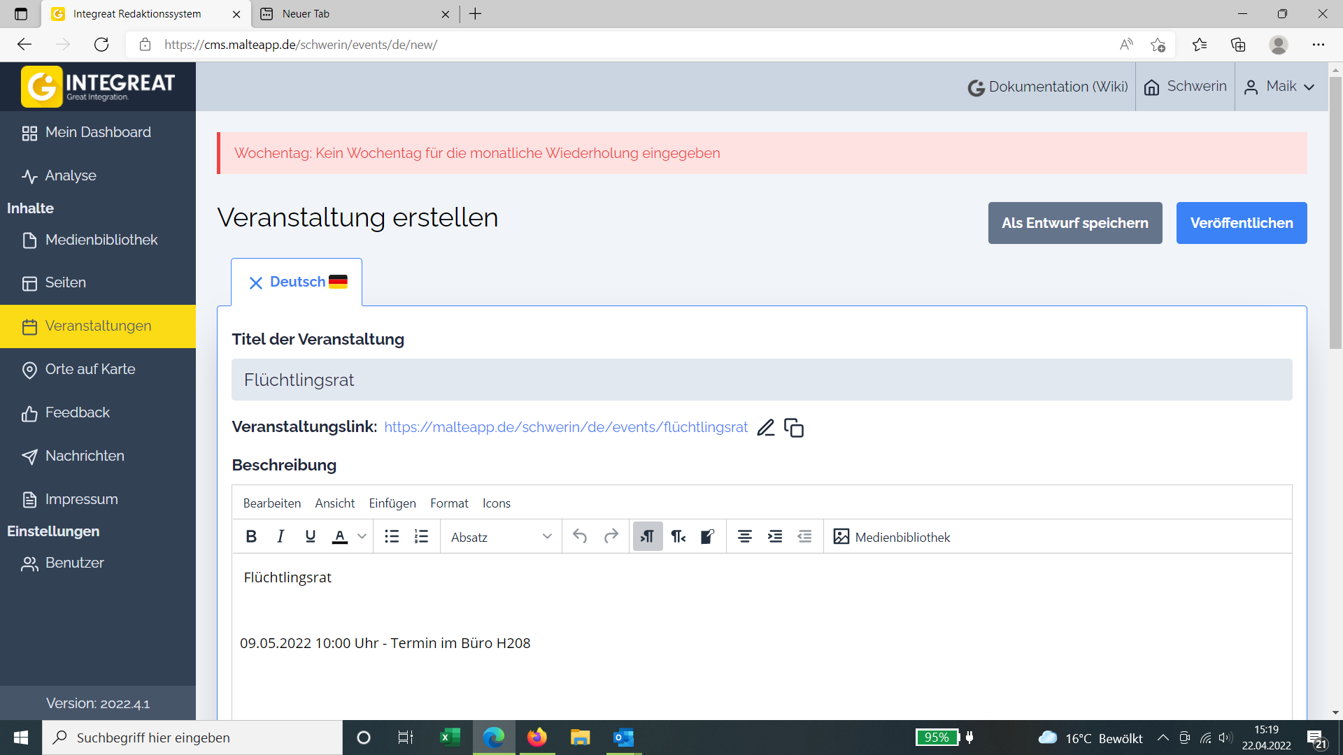 Monthly recurring event does not work for a "Monday" · Issue #1366 · digitalfabrik/integreat-cms ...
