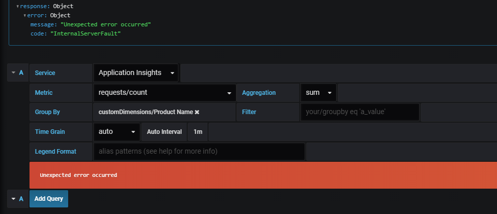 Unexpected Error In App Insights Service When Grouping By Customdimensions · Issue 64 · Grafana 7716
