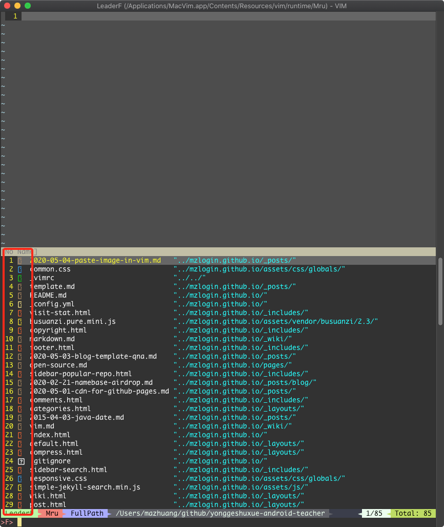 MacVim 使用 LeaderF 打开最近使用的文件乱码了 · Issue #588 · Yggdroot/LeaderF · GitHub