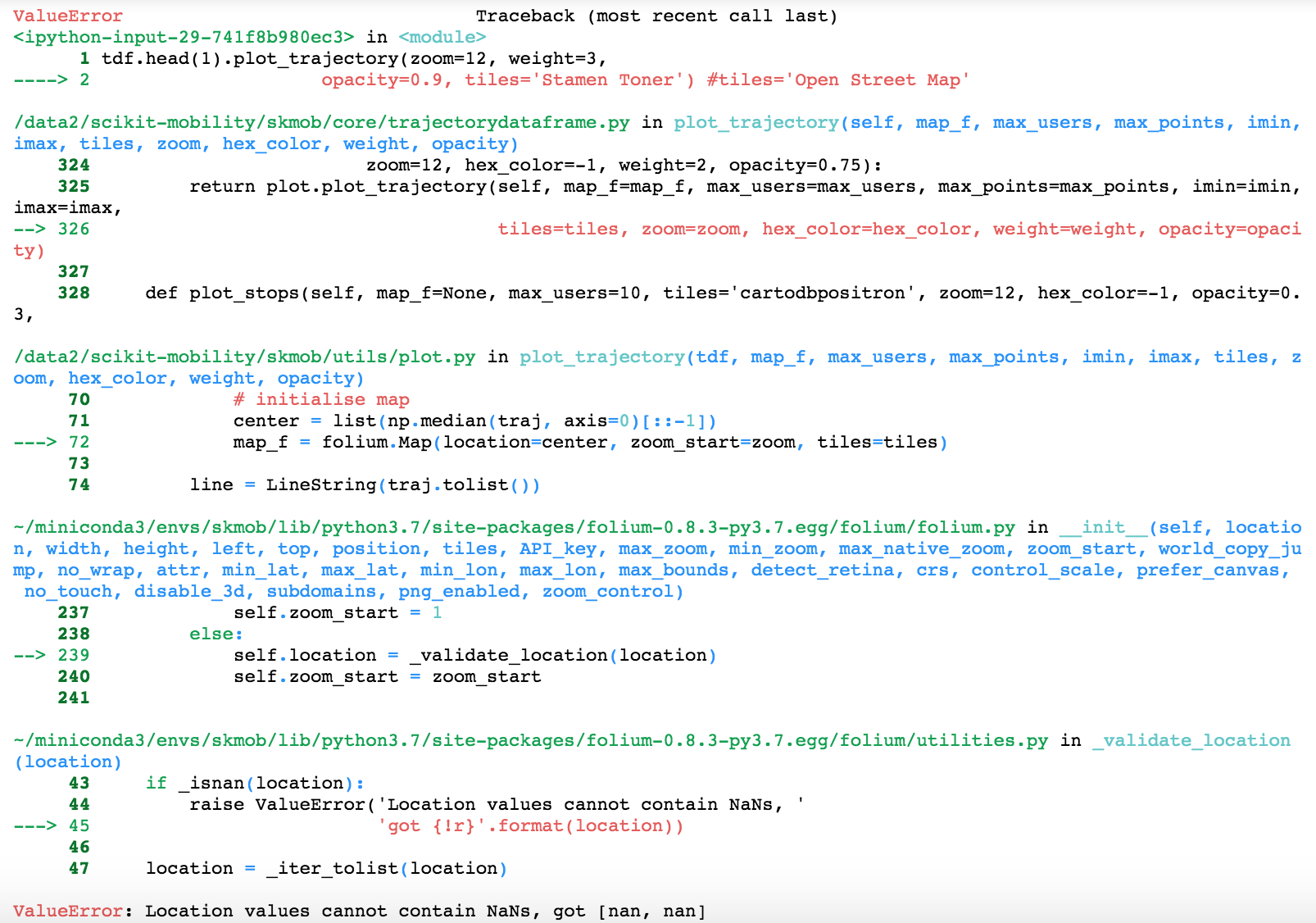 ValueError in TrajDataFrame.plot_trajectory · Issue #16 · scikit-mobility/scikit-mobility · GitHub