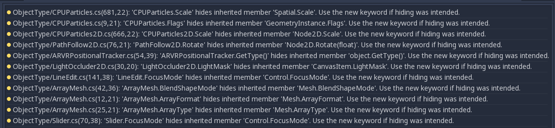 Minor C# warnings about hidden inherited members, "use the new keyword ...