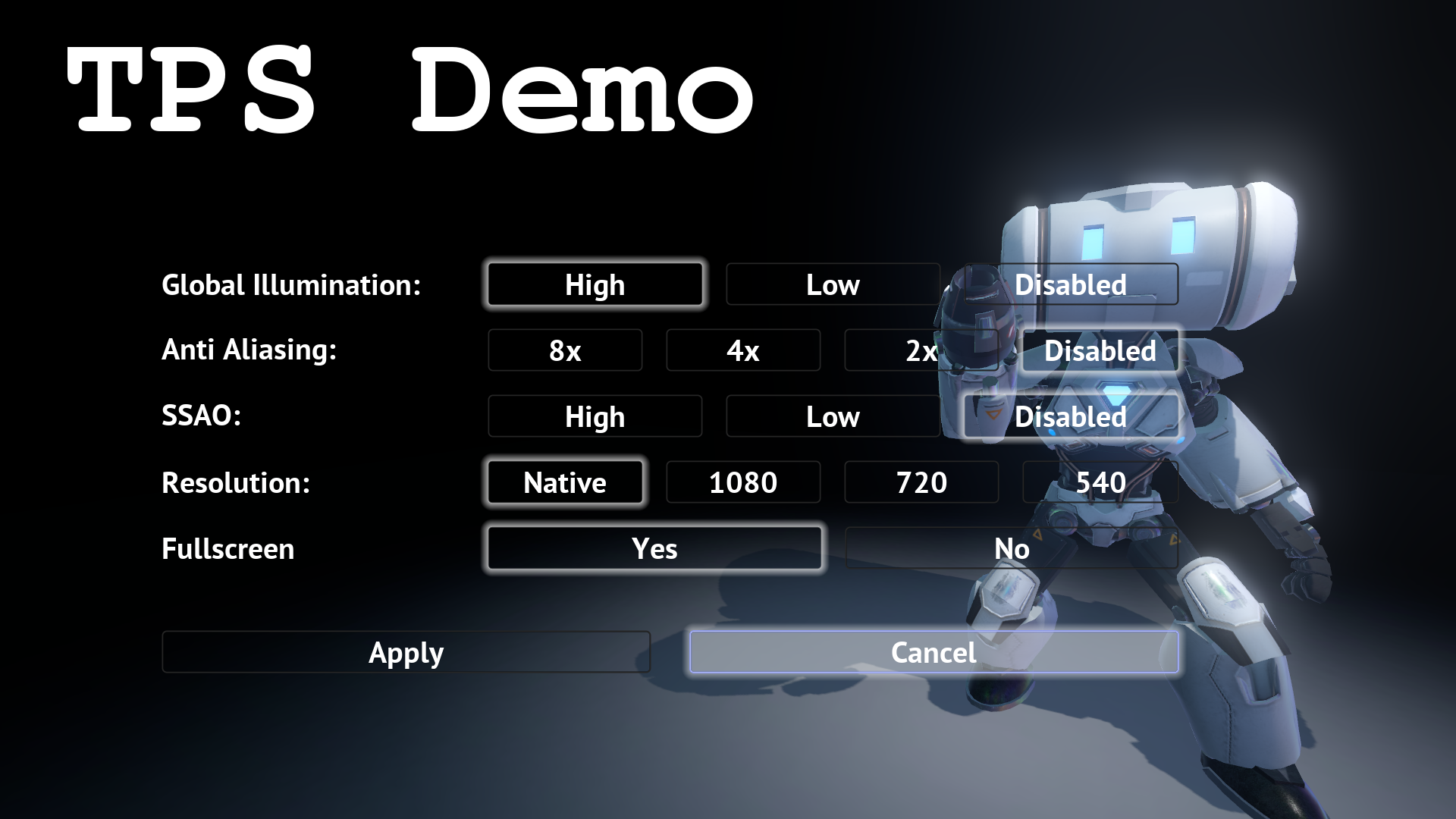 Create a demo that shows how to configure 3D graphics settings with a ...