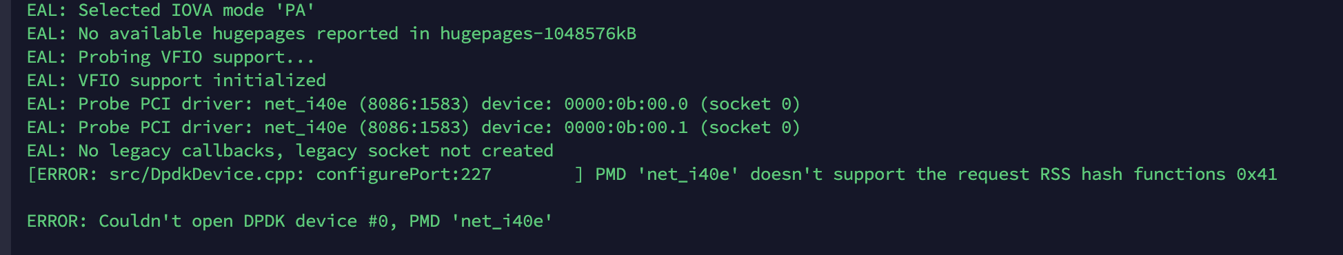 intel XL710 i40e driver got PMD 'net_i40e' doesn't support the request RSS hash functions 0x41 ...