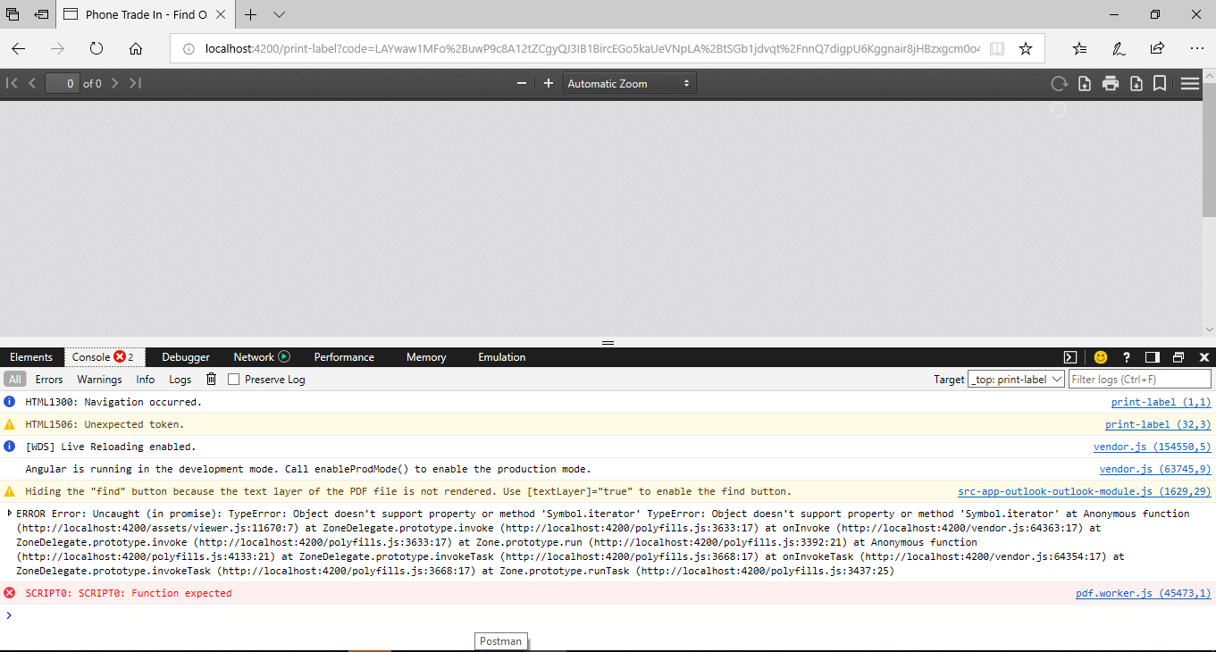 simple demo doesn't work in Microsoft Edge :: Unable to load PDF file and viewer is broken ...