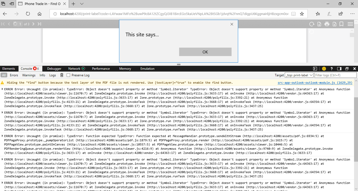 simple demo doesn't work in Microsoft Edge :: Unable to load PDF file and viewer is broken ...