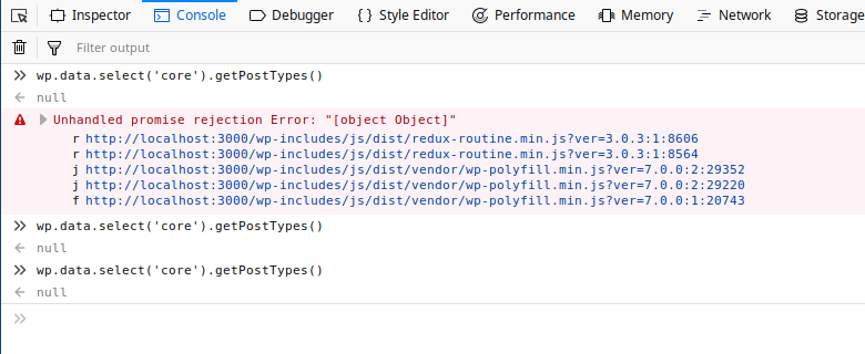 Cant get data on first invocation on wp.data.select( 'core' ) · Issue ...