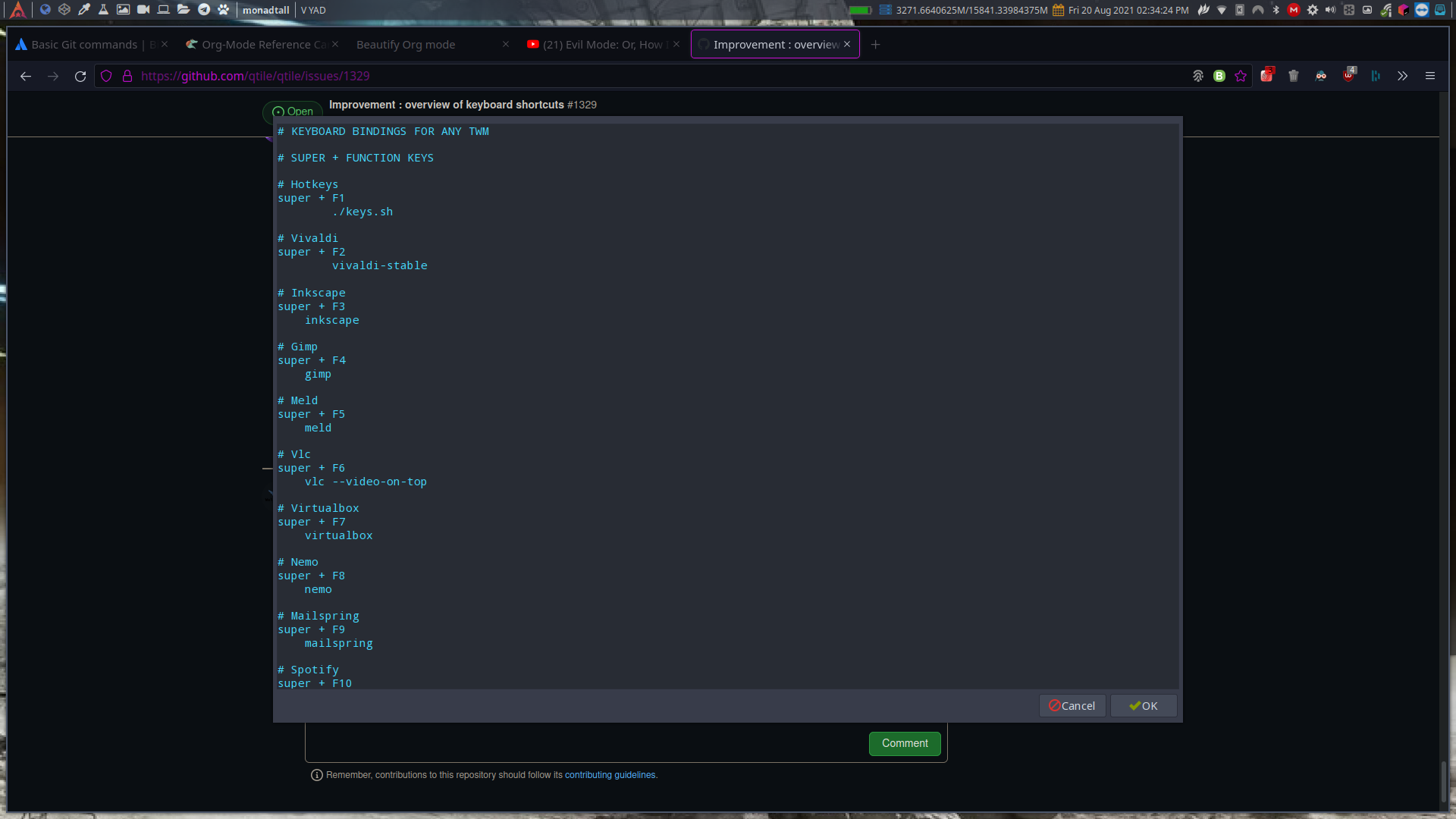 Improvement : overview of keyboard shortcuts · Issue #1329 · qtile/qtile · GitHub