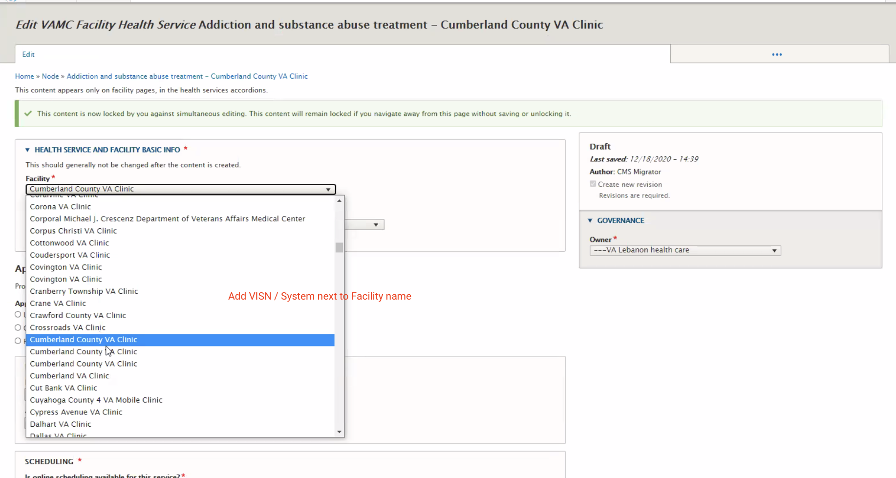 Add VAMC System name to Facility Selector on VAMC Facility Health Service content type · Issue ...