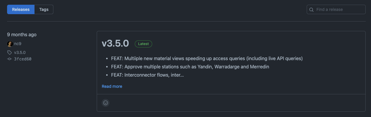 Releases not matching deployed released versions · Issue #41 · opennem/opennem · GitHub