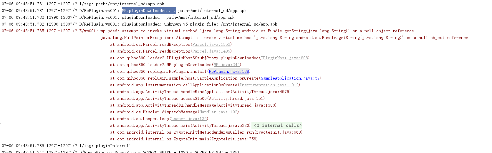 外置安装报错，有一个空指，用的自己的apk，内置安装没有问题 · Issue #126 · Qihoo360/RePlugin · GitHub