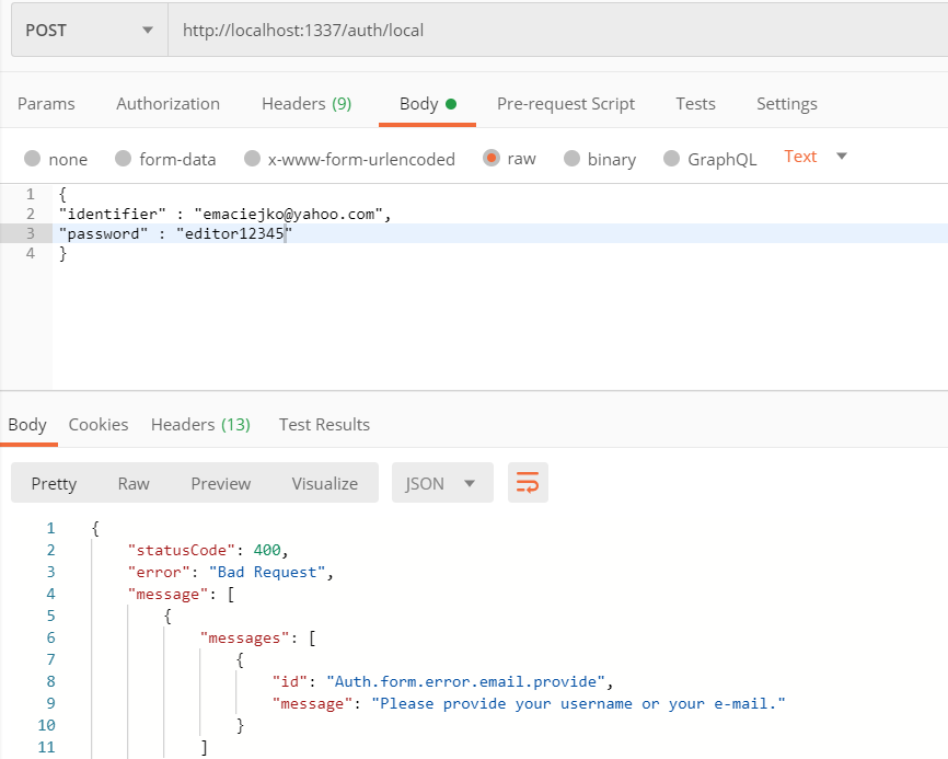 Bad Request Error on Login · Issue #5567 · strapi/strapi · GitHub