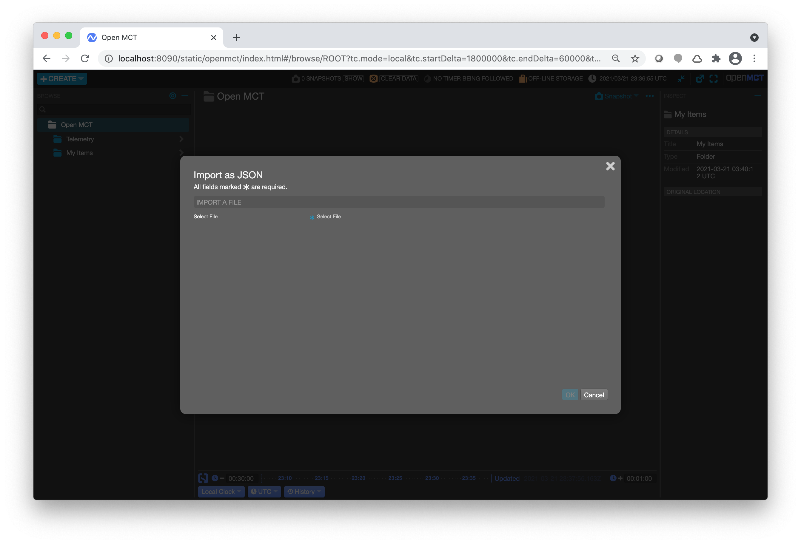 "Import as JSON" dialog is not intuitive · Issue #3761 · nasa/openmct · GitHub