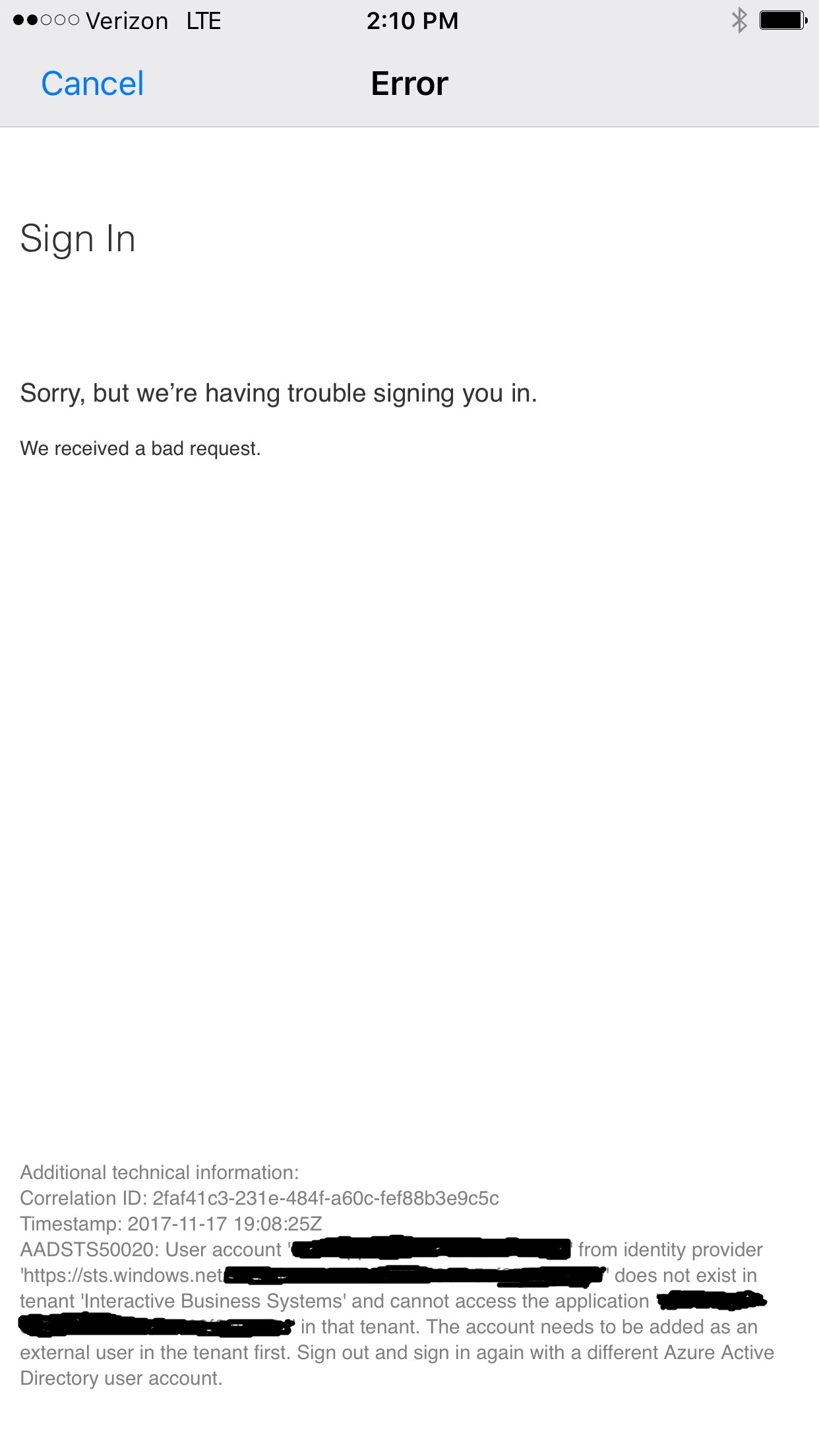 Works fine on iPhone Simulator but fails to login on actual device ...