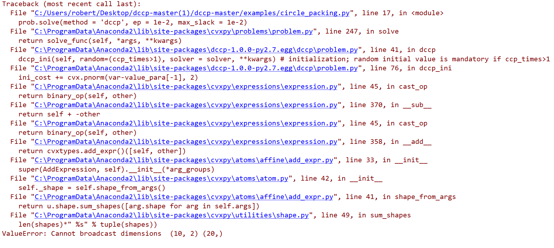 The programs in Example File can't work. · Issue #36 · cvxgrp/dccp · GitHub