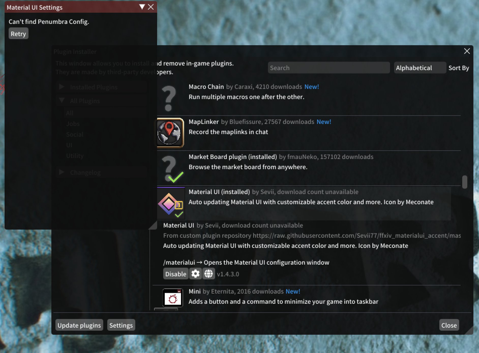 [Bug] Dalamud - Penumbra Config Not Found · Issue #302 · skotlex/ffxiv-material-ui · GitHub