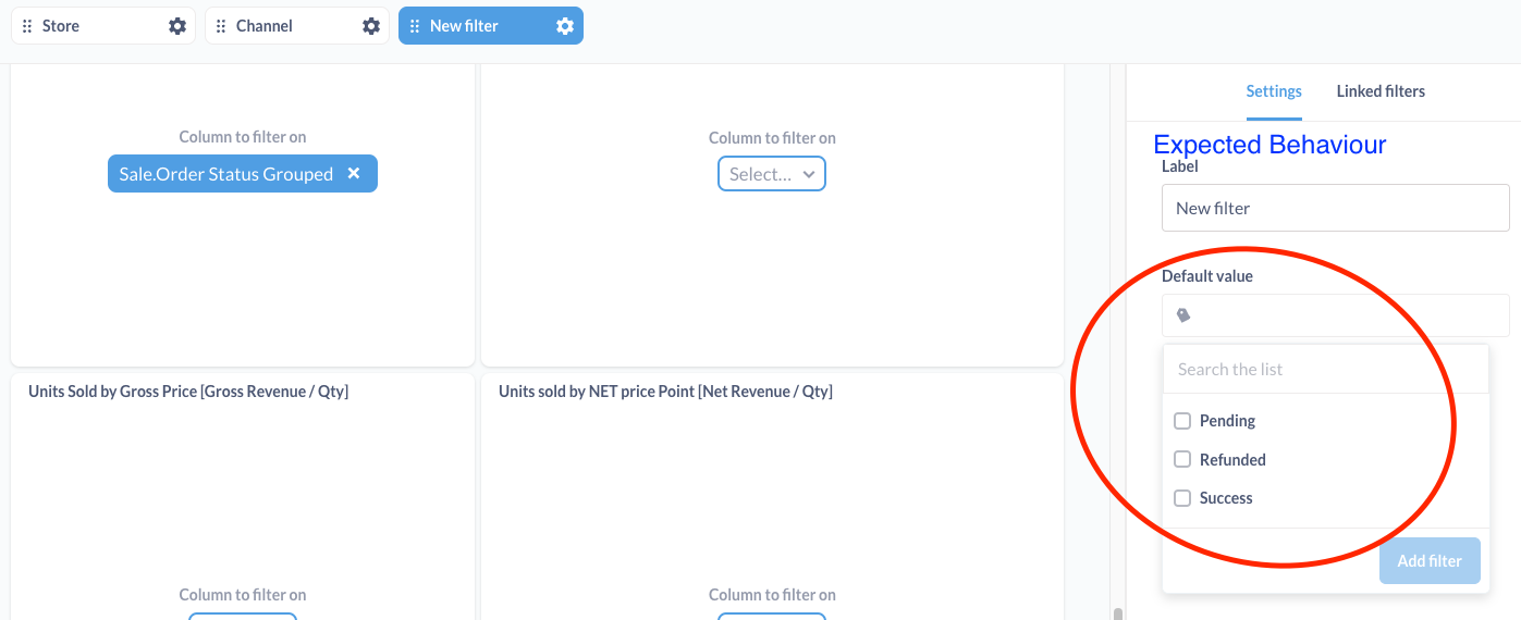 No dropdown options when dashboard filter is mapped to question with double aggregation · Issue ...